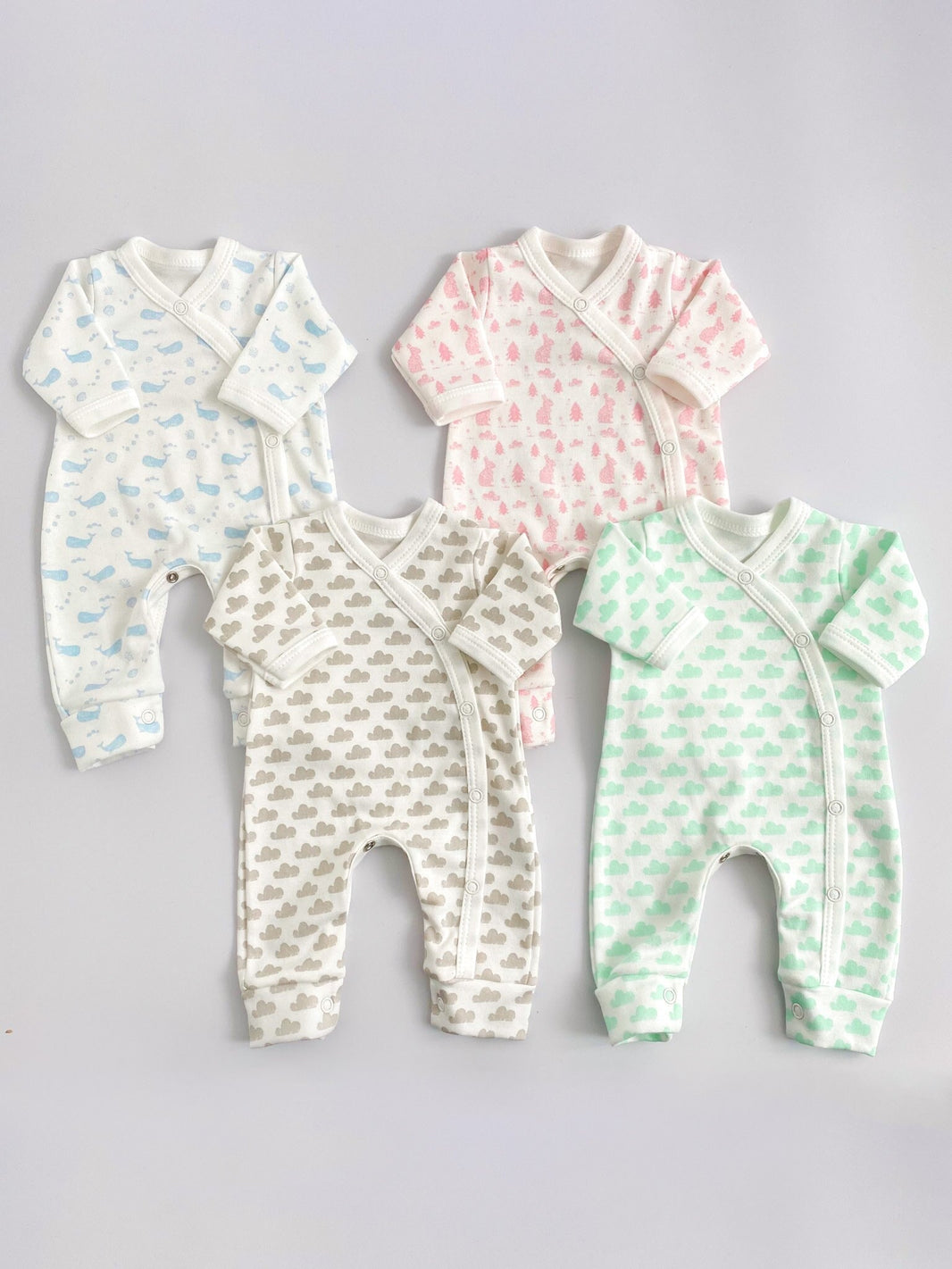 Sleepsuit for Premature Baby Girl, Bunny Meadow, 100% Organic Cotton